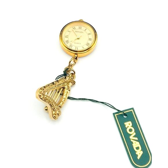 Rovada | Jewelry | Vintage Rovada Watch Brooch Gold Tone Harp Shaped ...